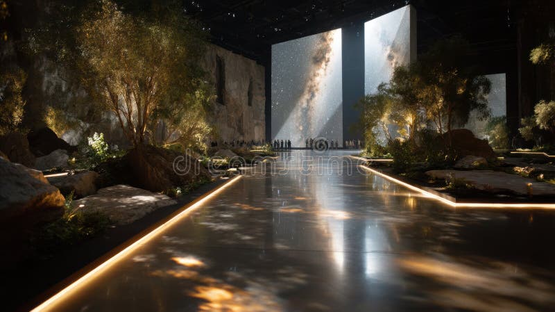 Linear Flow: Corridor of Light and Reflected Architecture Stock ...