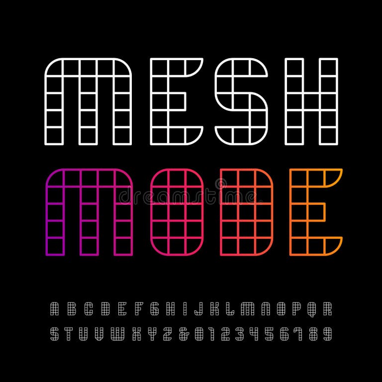 Linear Font. Vector Alphabet with Mesh Effect Letters and Number Stock ...