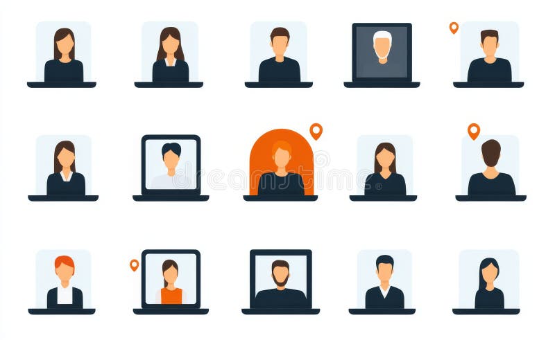 A Linear Global Networking Icon Set that Includes People, Communication ...