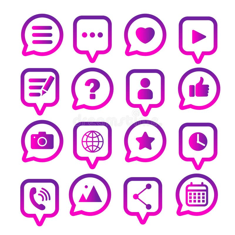 Linear Gradient Chat Icons. App Linear Icons Set Stock Illustration ...
