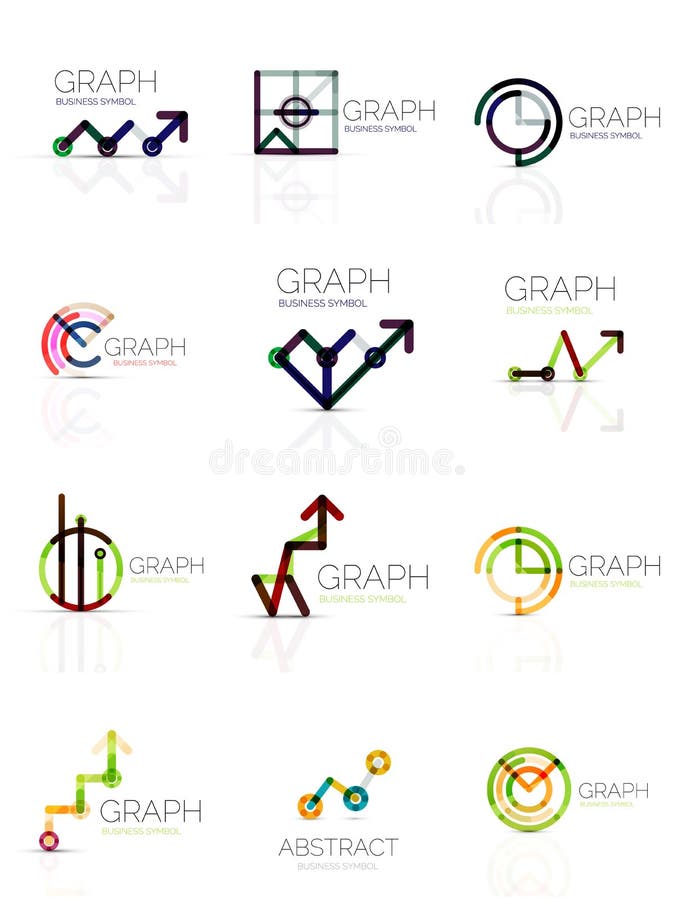 Linear Graph and Chart Abstract Logo Set, Connected Multicolored Line ... Linear Graph and Chart Abstract Logo Set, Connected Multicolored Line ...