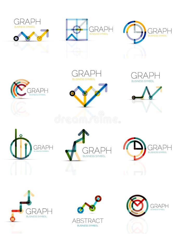 Linear Graph and Chart Abstract Logo Set, Connected Multicolored Line ...