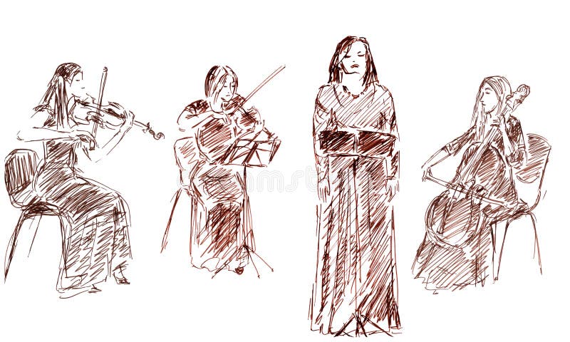 Linear Graphic Drawing of a Classical Singer, Violinist and Cellist ...