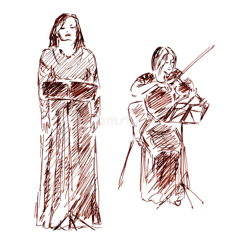 Linear Graphic Drawing of a Classical Singer and Violinist Stock ...