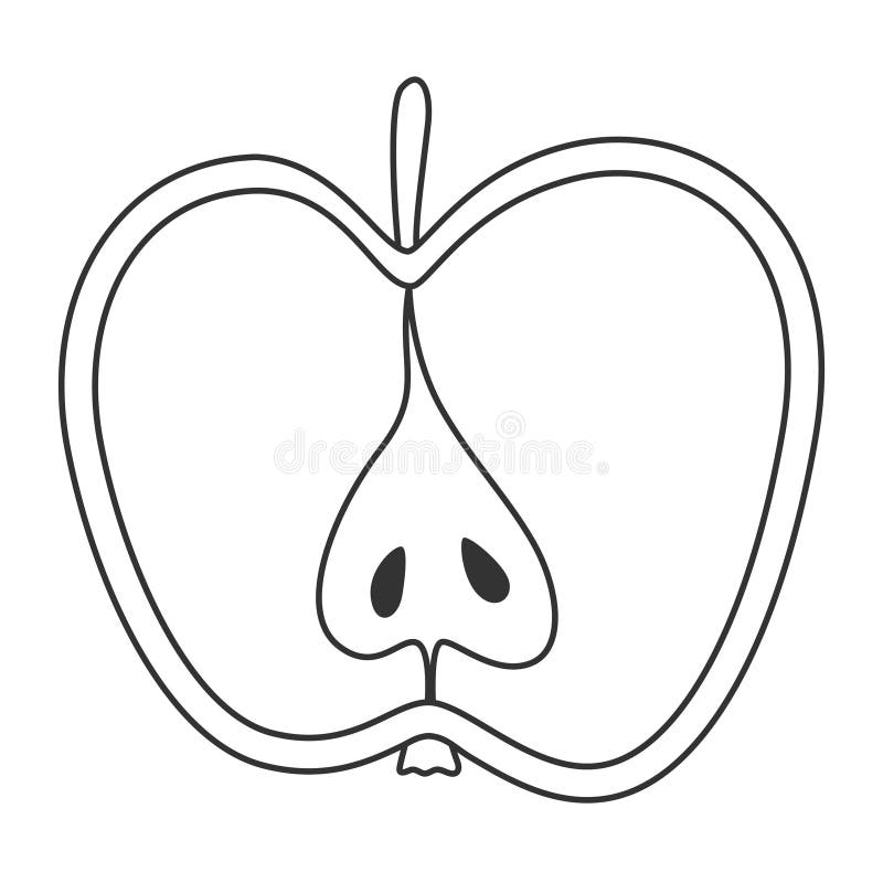 Linear Half of Apple Icon. Hand Drawn Apple Fruit in Doodle Style with ...