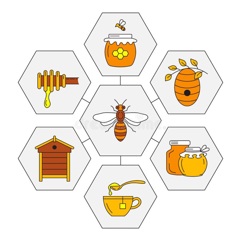 Linear honey icons. stock vector. Illustration of graphic - 87712989