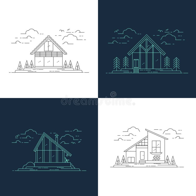 Linear House. Icon, Logo, Symbol. Stock Vector - Illustration of green ...