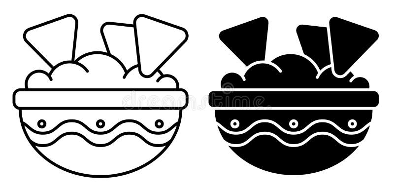 Linear Icon, Bowl of Spicy Mexican Guacamole Sauce. Spicy Chips ...