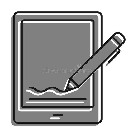 Linear Icon. Electronic Pen Digitally Signs Tablet Screen. Using ...