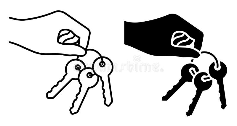 Linear Icon. Hand of Admin Holds Bunch of Metal Key of Lock. Solving ...