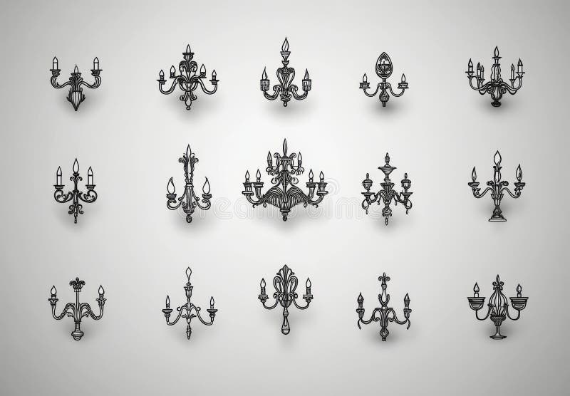 This Linear Icon Set Elegantly Represents Various Lighting Fixtures and ...