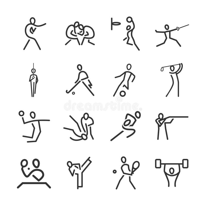 Linear Icons Athletes, Popular Sports Stock Vector - Illustration of ...
