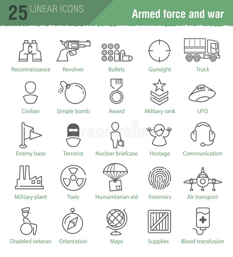 Linear Icons for Military Infographics Stock Vector - Illustration of ...