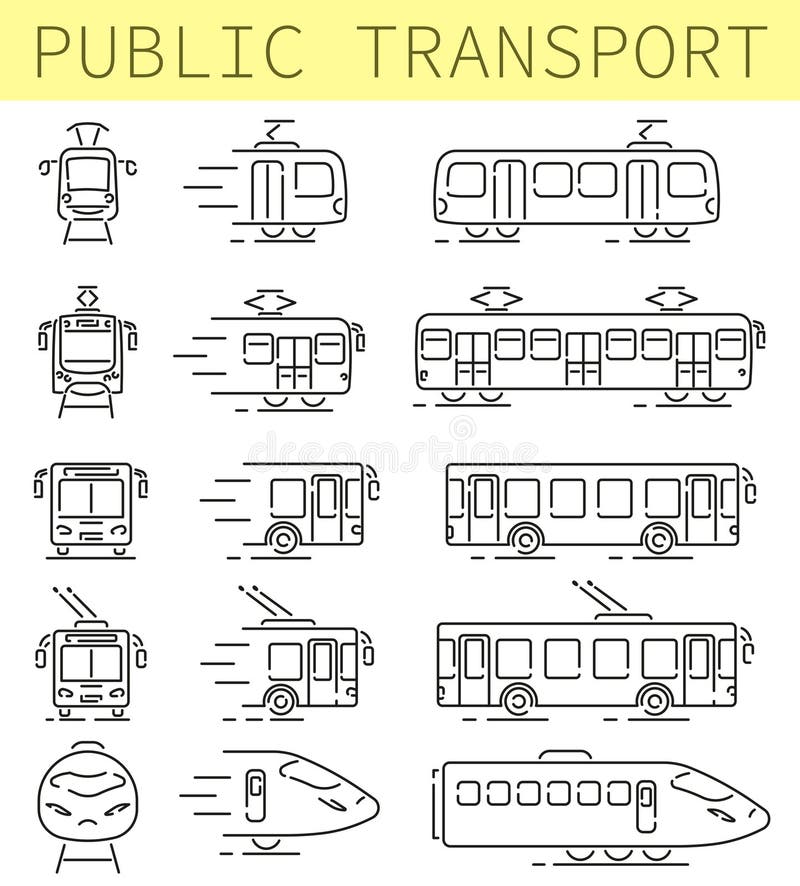 Linear Icons of Public Transport. Public Transport. Vector Illustration ...