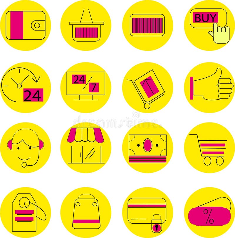 Linear Icons of Yellow and Pink Stock Vector - Illustration of labels ...