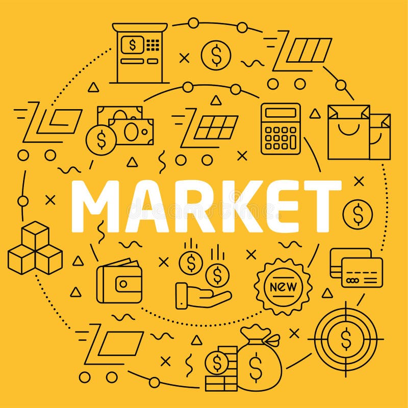 Linear illustration market stock vector. Illustration of flat - 101954821