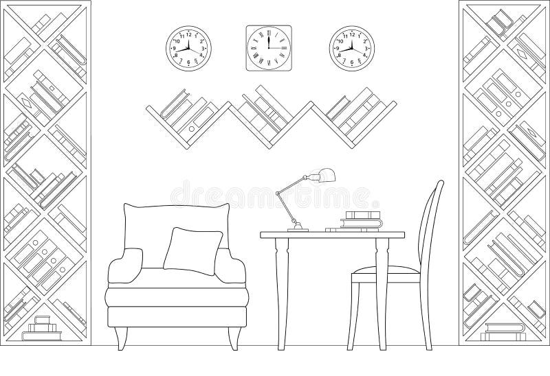 Outline Interior Room Learning in Flat Style. Vector. Library. Stock ...