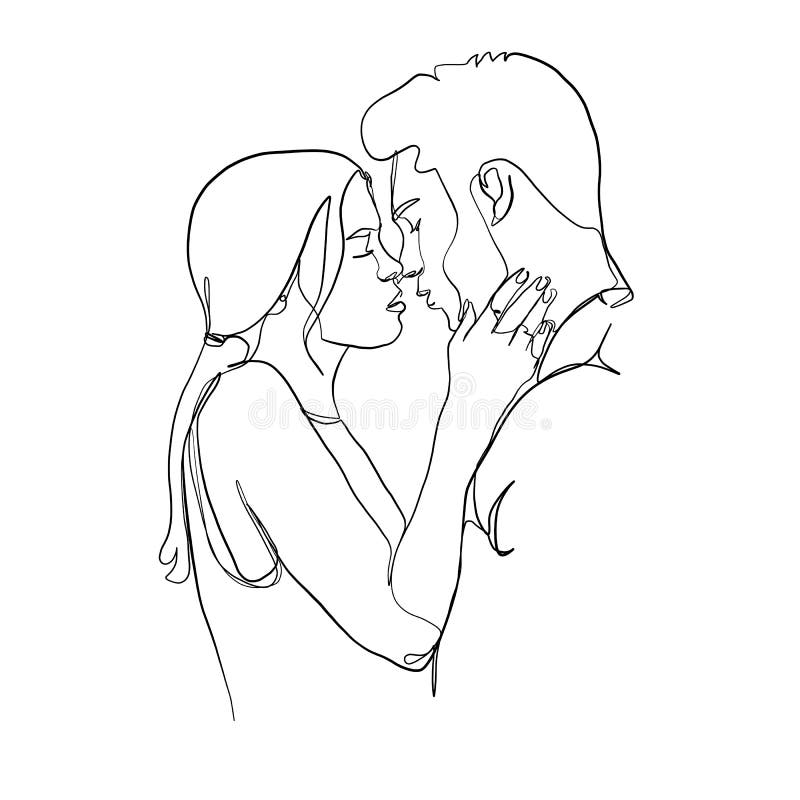Linear Kiss. Couple in Minimal Style Stock Vector - Illustration of ...