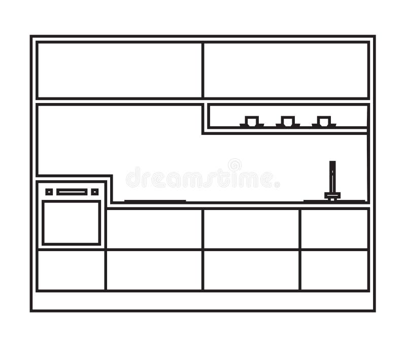 Kitchen Interior Plan. Draft of Kitchen Furniture. Vector Image. Stock ...