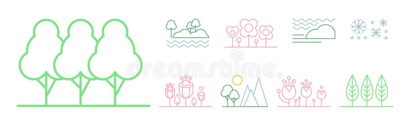 Linear Landscape Element and Environment Icon Vector Set Stock Vector ...