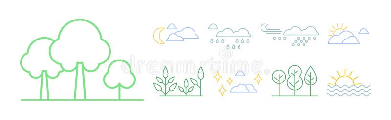 Linear Landscape Element and Environment Icon Vector Set Stock Vector ...