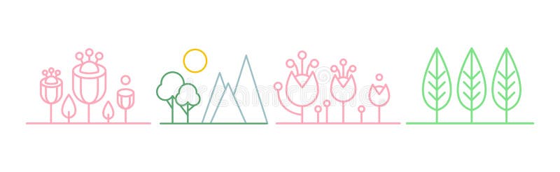 Linear Landscape Element and Environment Icon Vector Set Stock ...