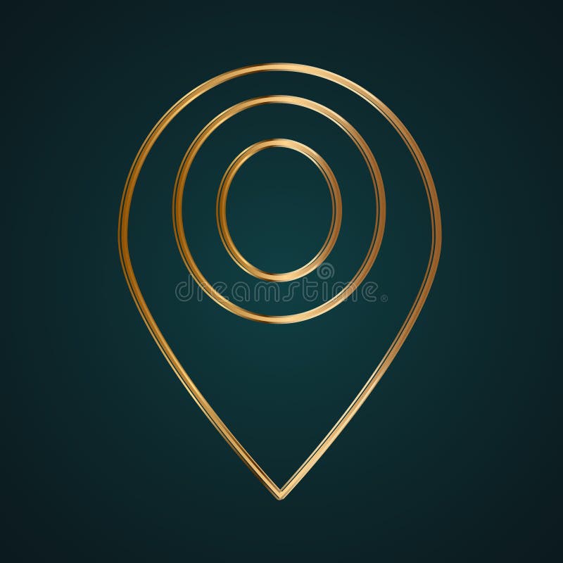 Linear Location Pin Pointer Icon Vector Logo. Gold Metal with Dark ...