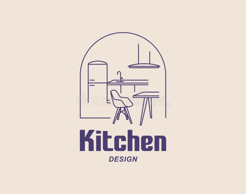 Linear Logo Featuring a Kitchen Set with a Hood, Refrigerator, Chair ...