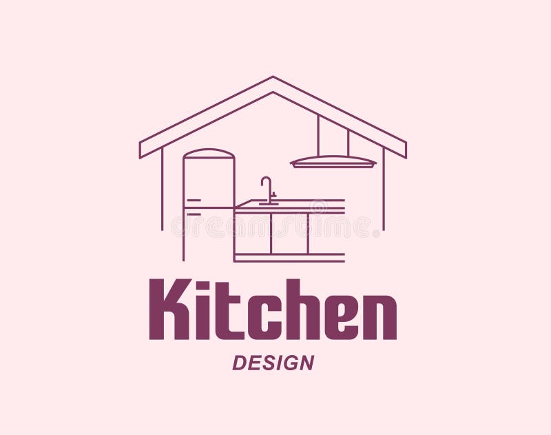 Linear Logo Featuring a Kitchen Set with a Hood, Refrigerator, and ...