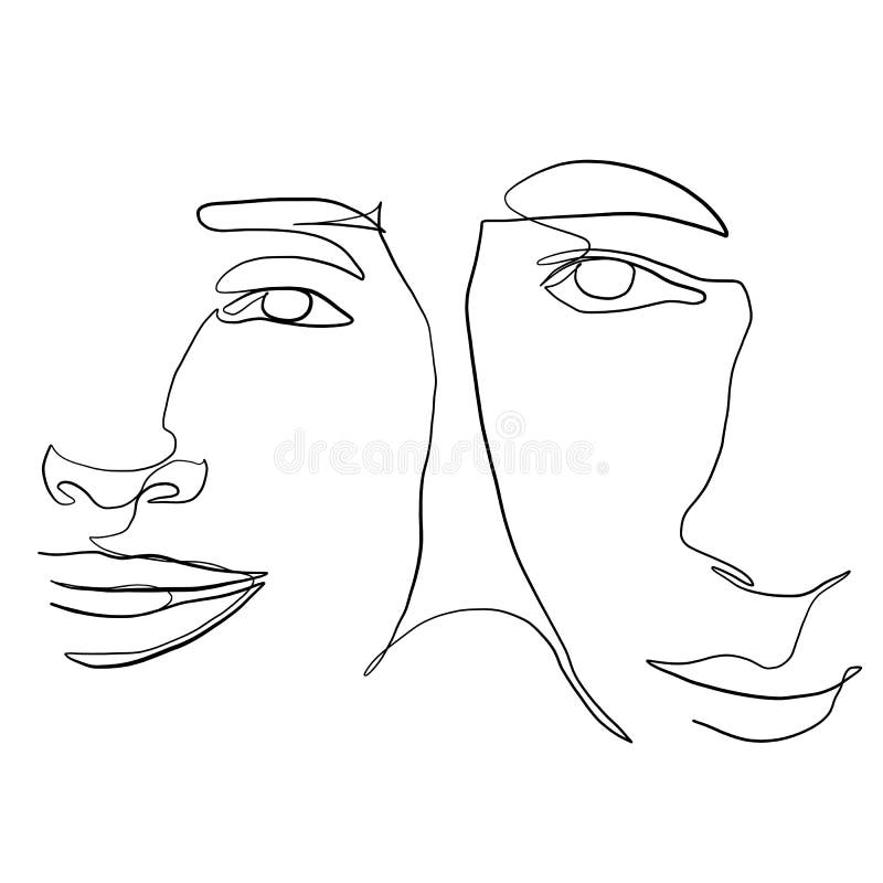 Linear Lovers. Man and Woman Faces in Minimal Style Stock Vector ...