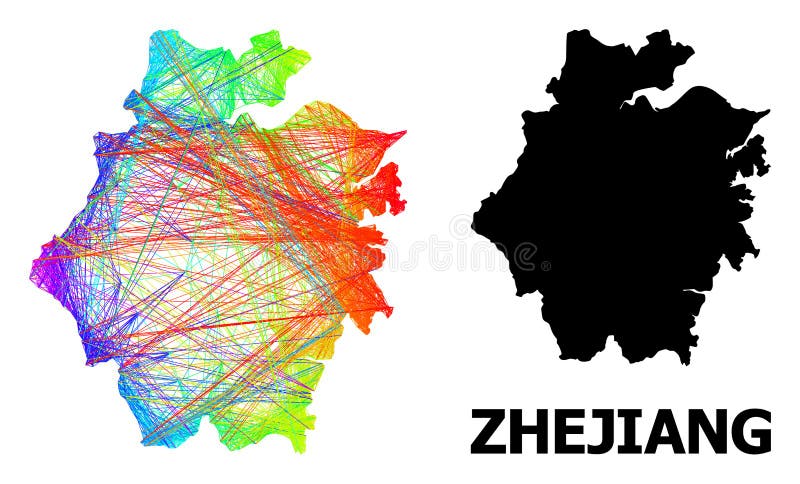 Linear Map of Zhejiang Province with Rainbow Colored Gradient Stock ...