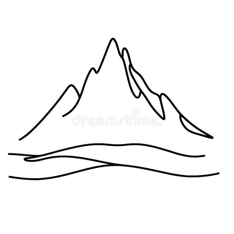 Linear Mountains, Isolated on White Background. Black Hand Drawn ...