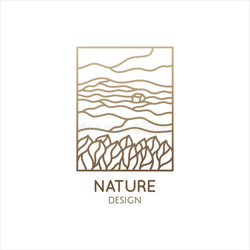 Linear Nature Logo. Mountain Minimalistic Landscape Icon with Waves ...