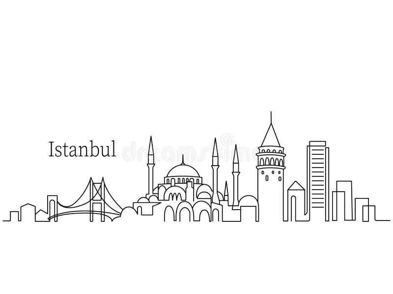 Linear Panorama of the City of Istanbul in Turkey. Skyscrapers and ...