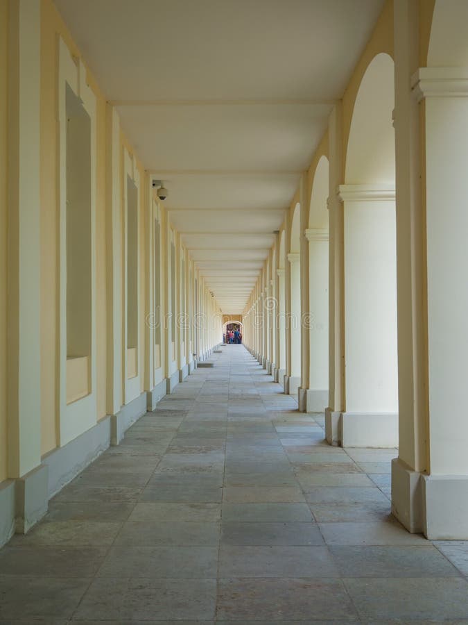 Linear Perspective in Architecture. Beige a Long Corridor. Stock Photo ...