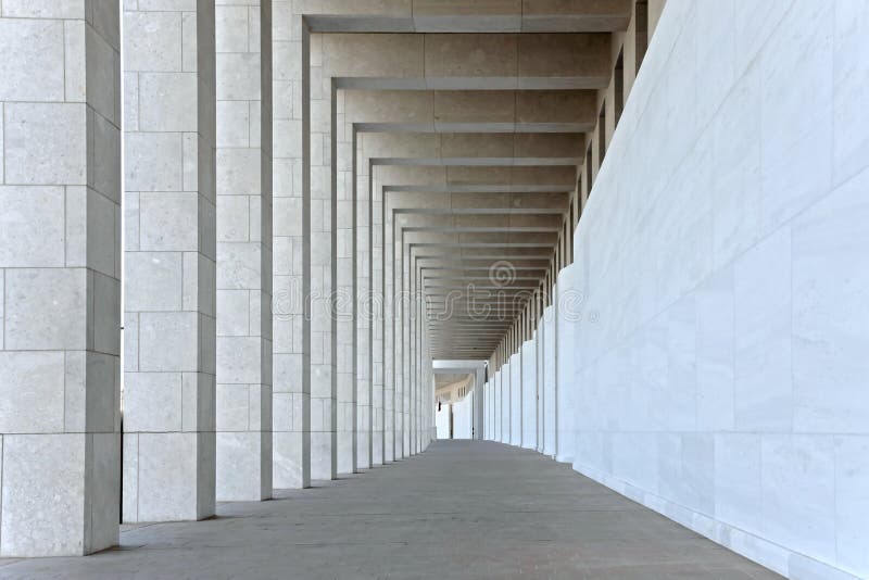 Linear Perspective of a Corridor with Columns Stock Photo - Image of ...
