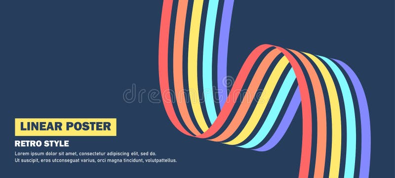 Linear Poster. Multicolored Retro Banner. Wavy Ribbon Style. Vector ...