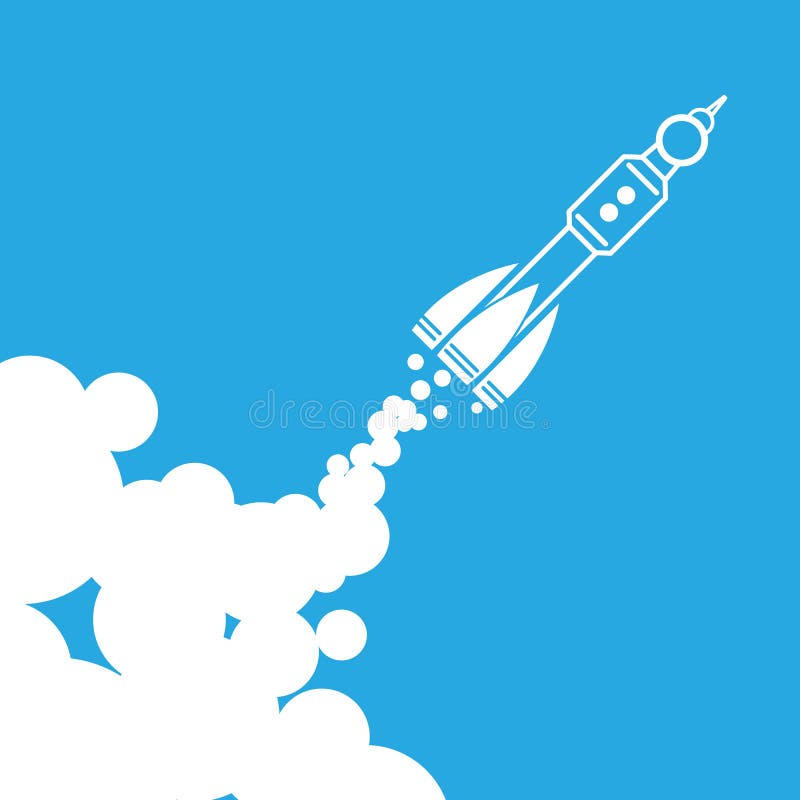 Linear Rocket Icon with Clouds Stock Vector - Illustration of cloud ...