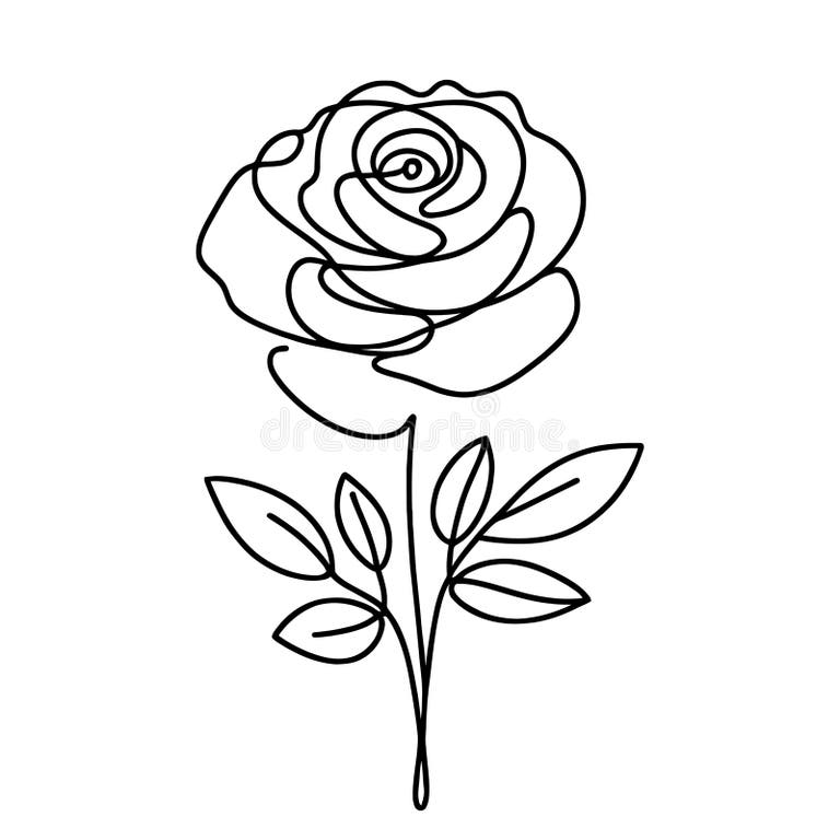 Linear Rose Icon. Black and White Image of a Hand-drawn Rose Flower ...