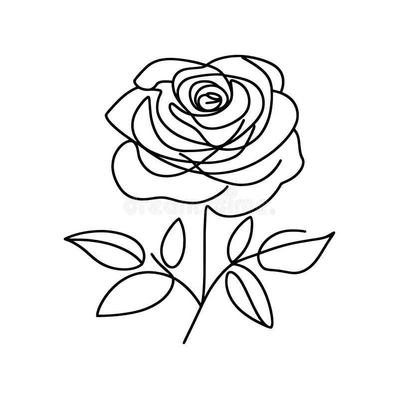Linear Rose Icon. Black and White Image of a Hand-drawn Rose Flower ...