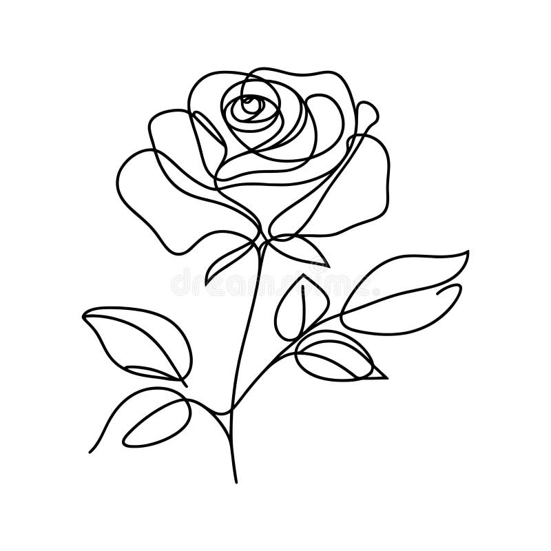 Linear Rose Icon. Black and White Image of a Hand-drawn Rose Flower ...