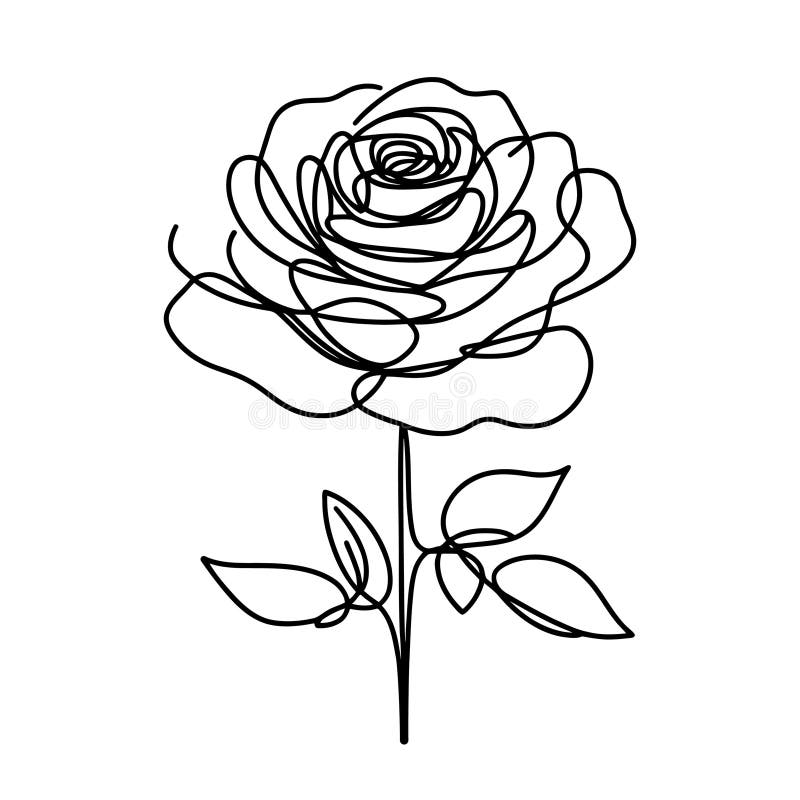 Linear Rose Icon. Black and White Image of a Hand-drawn Rose Flower ...