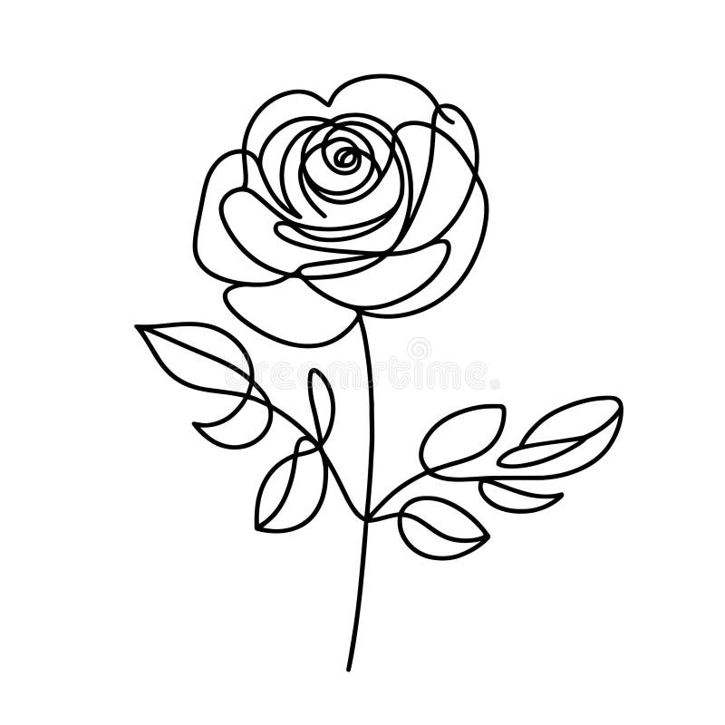 Linear Rose Icon. Black and White Image of a Hand-drawn Rose Flower ...
