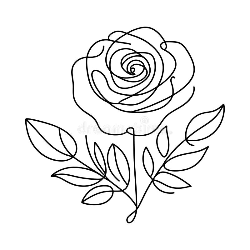 Linear Rose Icon. Black and White Image of a Hand-drawn Rose Flower ...