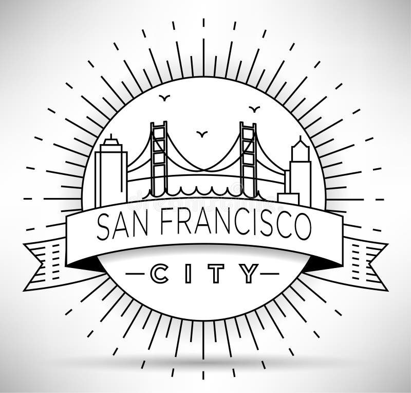 Linear San Francisco City Silhouette with Typographic Design Stock ...