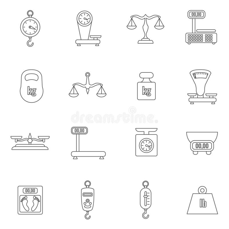 Linear Scales and Weight Vector Icons Set Stock Vector - Illustration ...