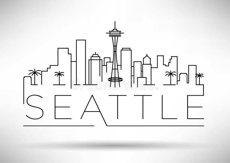 Linear Seattle City Silhouette with Typographic Design Stock ...