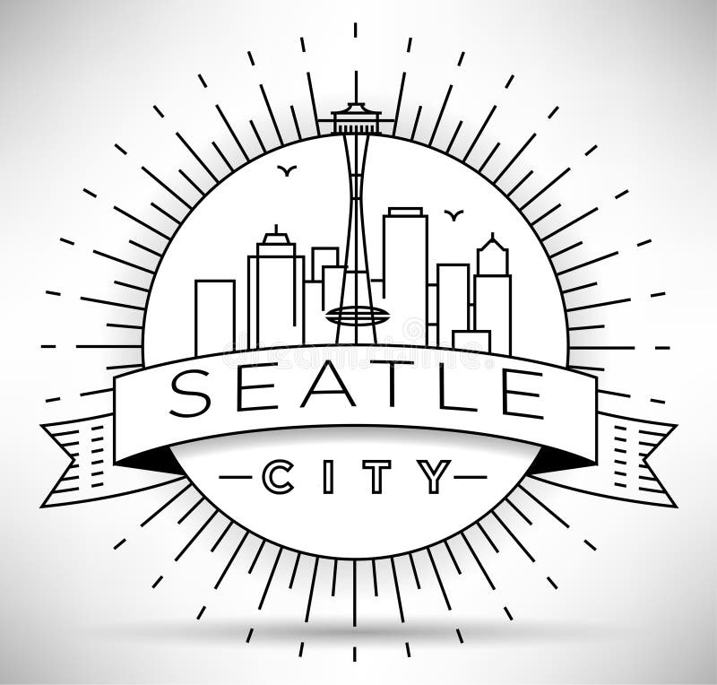 Linear Seattle City Silhouette with Typographic Design Stock Vector ...