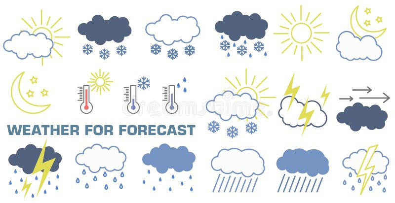 Linear Set of Color Icons of Weather Conditions. Minimal Weather ...
