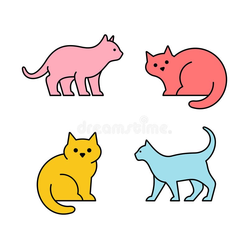 Linear Set of Colored Cats Icons Stock Vector - Illustration of graphic ...
